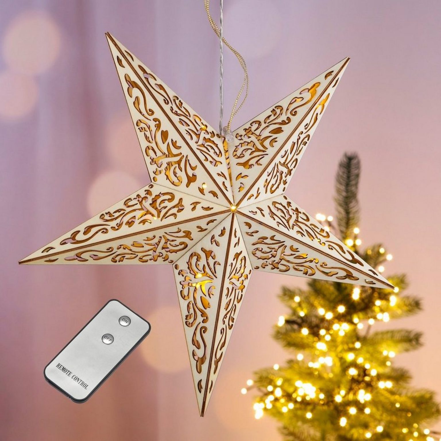 ️GartenHero LED Stern »LED Weihnachtsstern Holz Fernbedienung ...